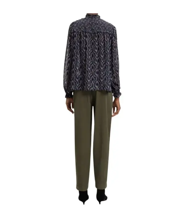 Hugo Boss Benvylla Shirred-detail Graphic Print Long Sleeve Blouse