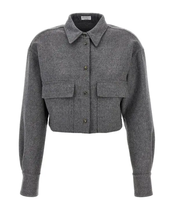 Brunello Cucinelli Long Sleeve Cropped Shirt - Medium Grey
