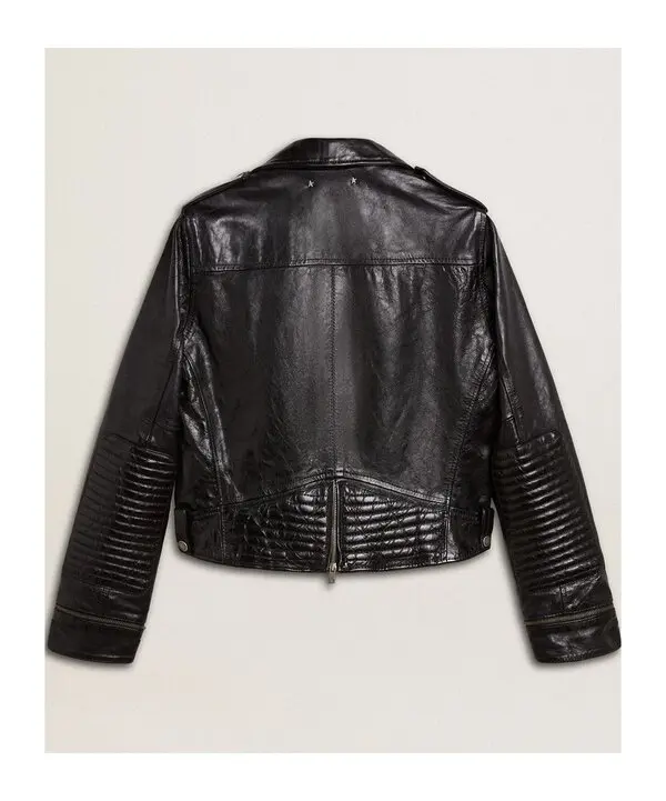 GOLDEN GOOSE Off-center Zipped Leather Biker Jacket - Black