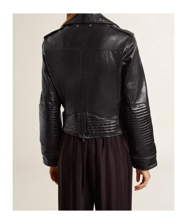 GOLDEN GOOSE Off-center Zipped Leather Biker Jacket - Black