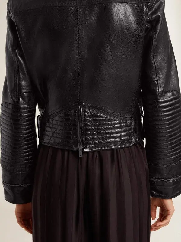 GOLDEN GOOSE Off-center Zipped Leather Biker Jacket - Black