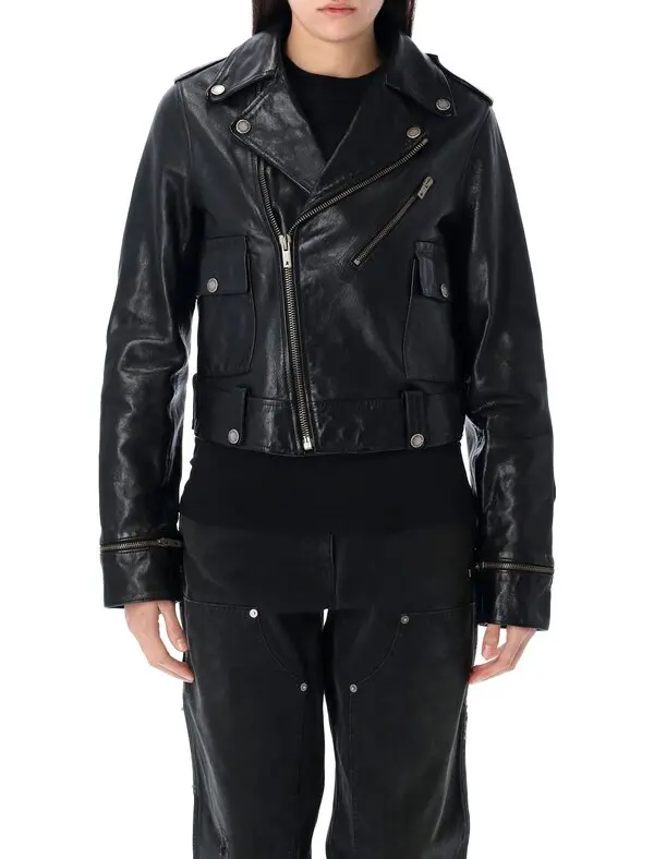 GOLDEN GOOSE Off-center Zipped Leather Biker Jacket