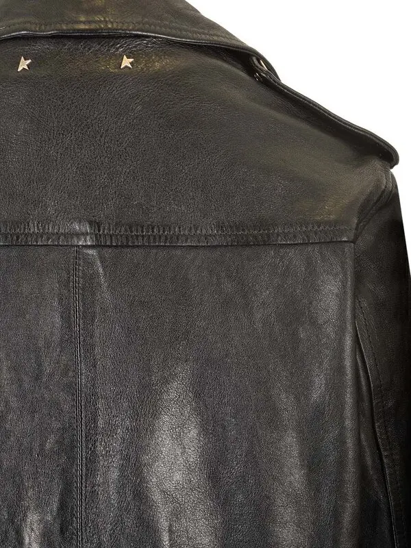 GOLDEN GOOSE Off-center Zipped Leather Biker Jacket