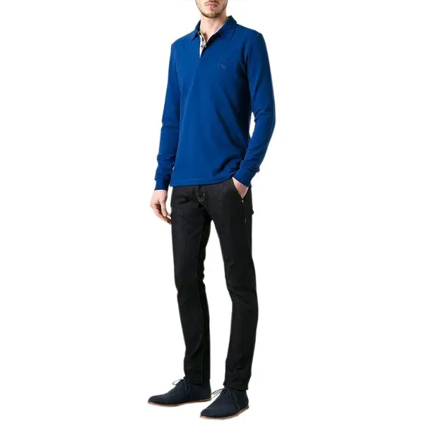 Burberry Logo Long-sleeved Polo Shirt - Blue