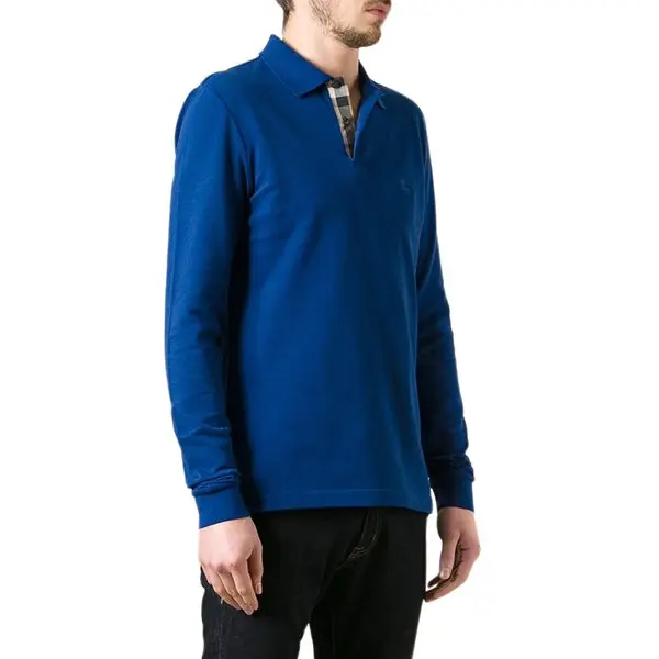Burberry Logo Long-sleeved Polo Shirt - Blue