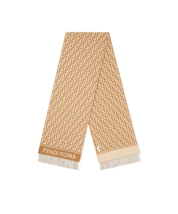 Fendi Ff Jacquard Fringed-edge Scarf - Brown
