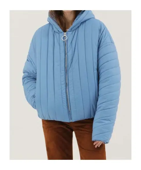 1989 STUDIO Quilted Hooded Zip-up Coat - Light Blue