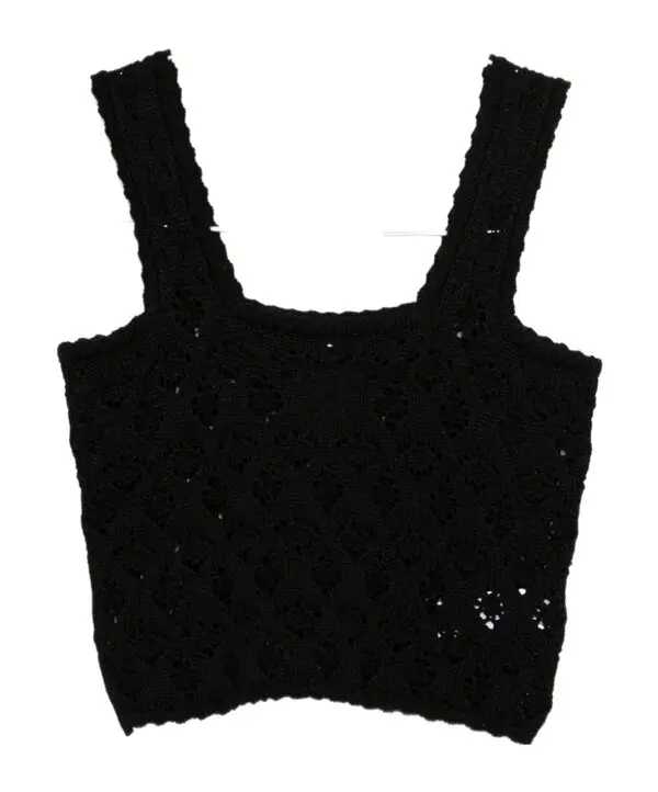 Celine Cotton Pointelle Knit Sleeveless Top - Black
