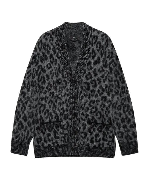ANINE BING Banks Leopard-print Button Cardigan - Grey Leopard