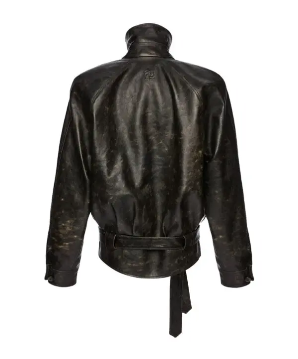 Magda Butrym Belted Leather Jacket With Vintage Patina - Black