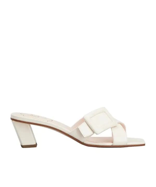 ROGER VIVIER Lacquered Buckle Mules - Off-white
