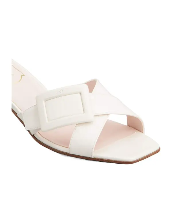 ROGER VIVIER Lacquered Buckle Mules - Off-white