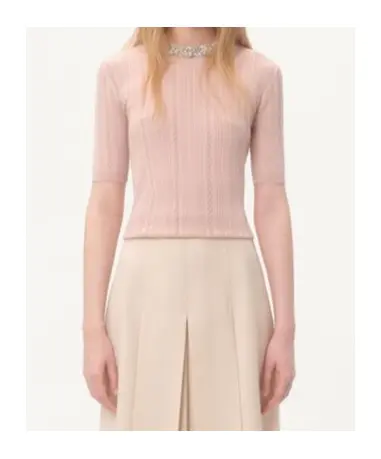 Valentino Garavani Vertical Striped Short-sleeve Embellished Knit Sweater