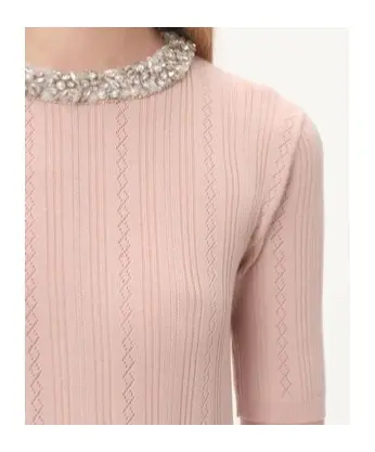 Valentino Garavani Vertical Striped Short-sleeve Embellished Knit Sweater