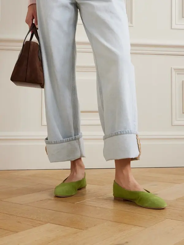 Staud Alba Ballet Flats In Suede - Green