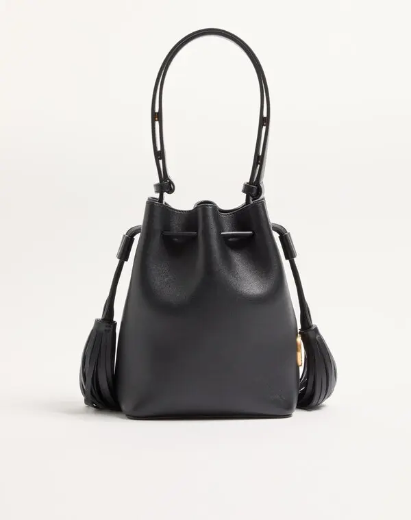 Valentino Garavani Leather Bucket Bag With Logo Detail - Black