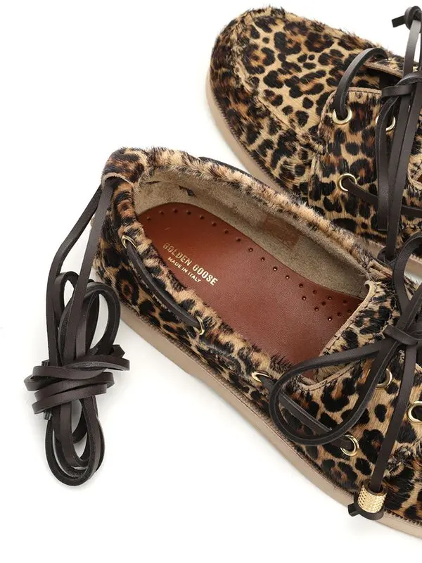 GOLDEN GOOSE Leopard Printed Boat Moccasins