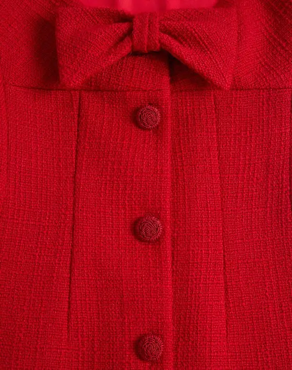 Valentino Garavani Short Dress In Wool Tweed With Bow And Button Detail