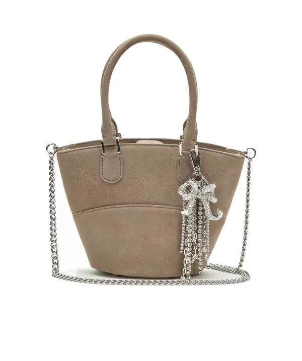 SELF-PORTRAIT Suede Bucket Bag With Charm Detail - Grey