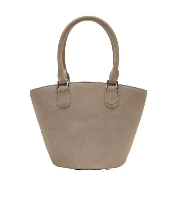 SELF-PORTRAIT Suede Bucket Bag With Charm Detail - Grey