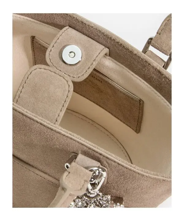 SELF-PORTRAIT Suede Bucket Bag With Charm Detail - Grey