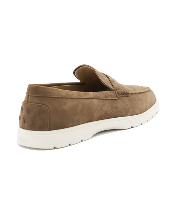 TOD'S Logo Engraved Suede Loafers - Brown