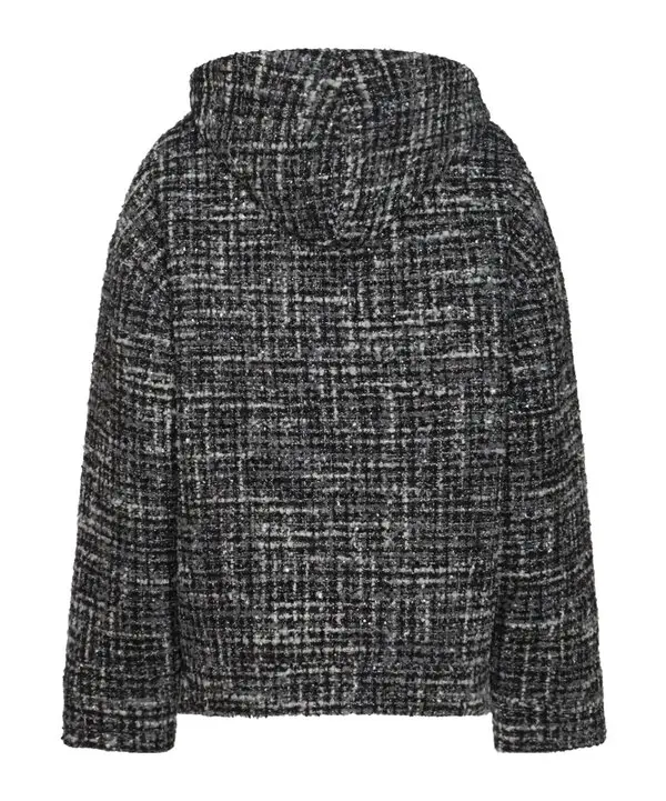 Valentino Garavani Zip-up Hooded Tweed Jacket - Black