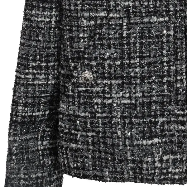Valentino Garavani Zip-up Hooded Tweed Jacket - Black