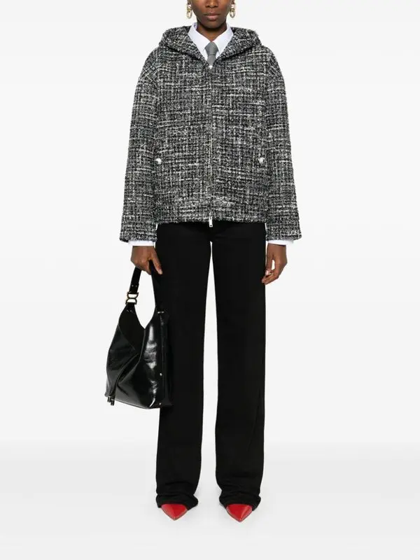 Valentino Garavani Zip-up Hooded Tweed Jacket