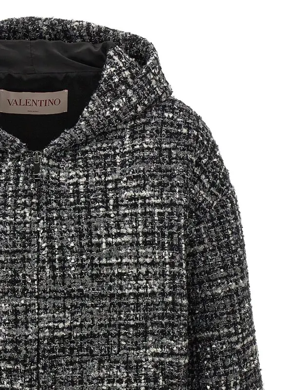 Valentino Garavani Zip-up Hooded Tweed Jacket