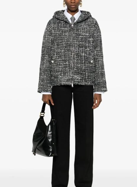 Valentino Garavani Zip-up Hooded Tweed Jacket