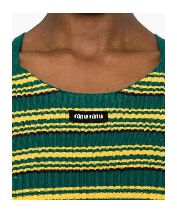 Miu Miu Striped Ribbed Sleeveless Top