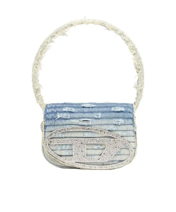 DIESEL® 1-dr Embellished Distressed Denim Shoulder Bag - Blue