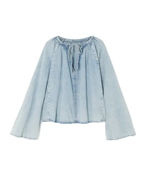 FRAME Gathered Chambray Blouse