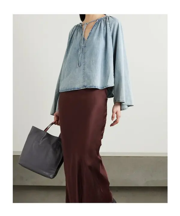FRAME Gathered Chambray Blouse