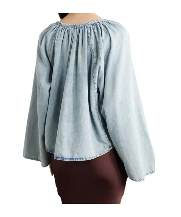 FRAME Gathered Chambray Blouse