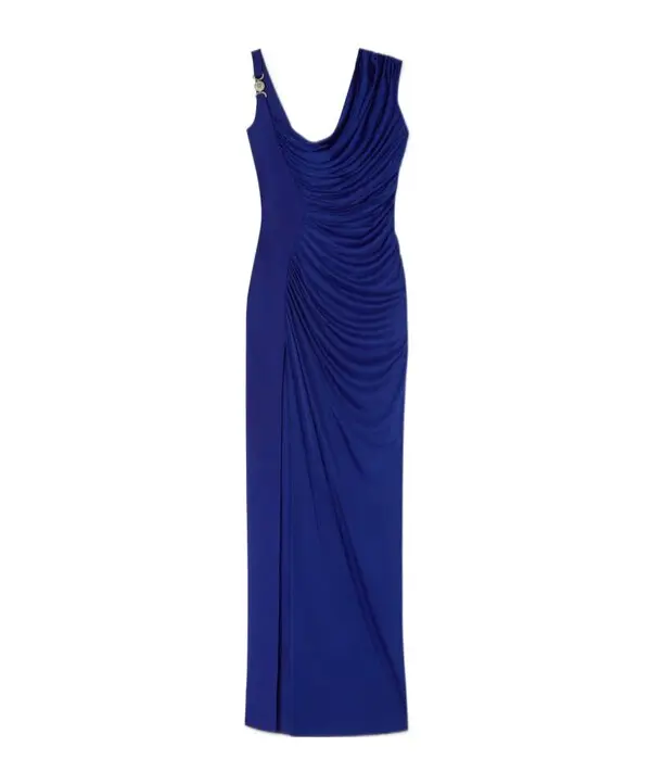 Versace Medusa Head Logo Plaque Side-slit Maxi Dress - Blue