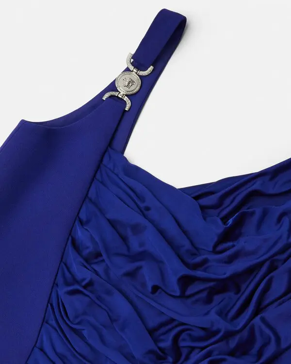 Versace Medusa Head Logo Plaque Side-slit Maxi Dress - Blue