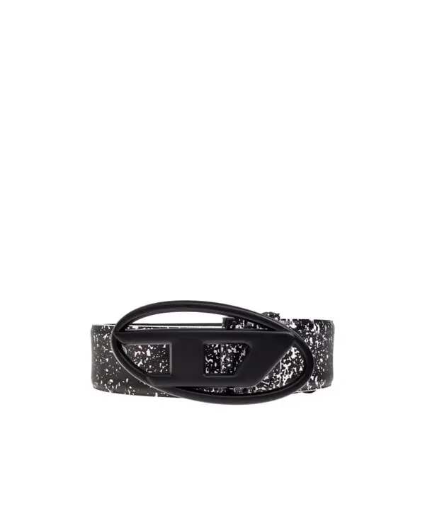 DIESEL® Oval Logo Speckled Leather Belt - Black