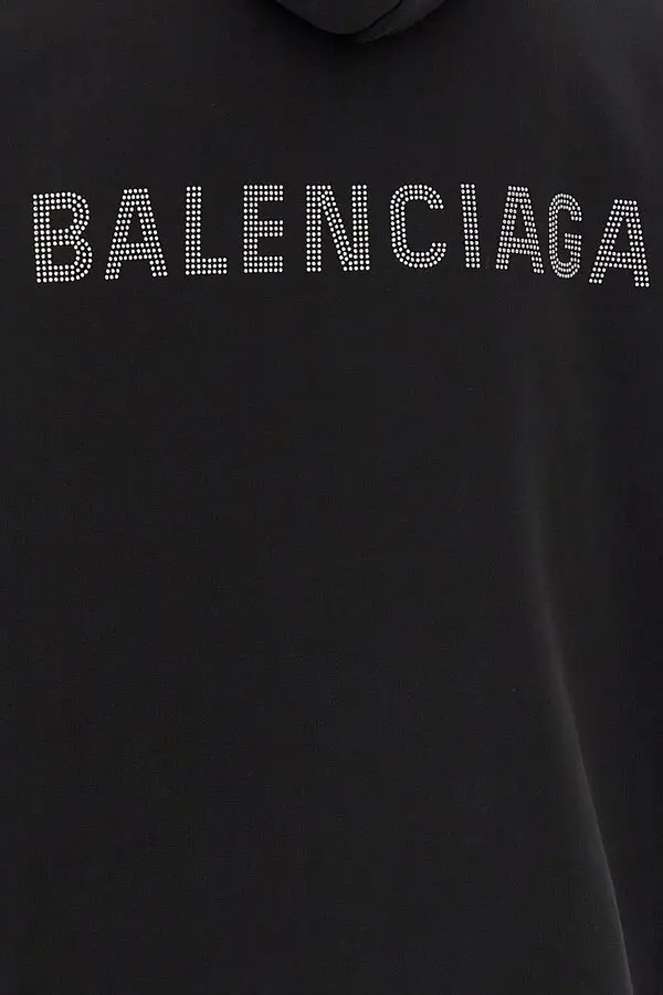 Balenciaga Logo Embellished Hoodie - Black