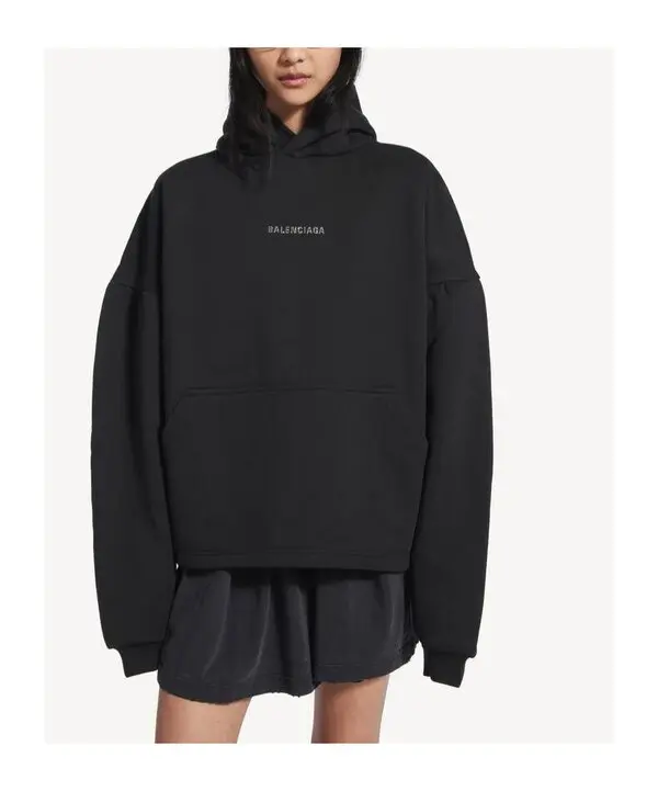 Balenciaga Logo Embellished Hoodie - Black