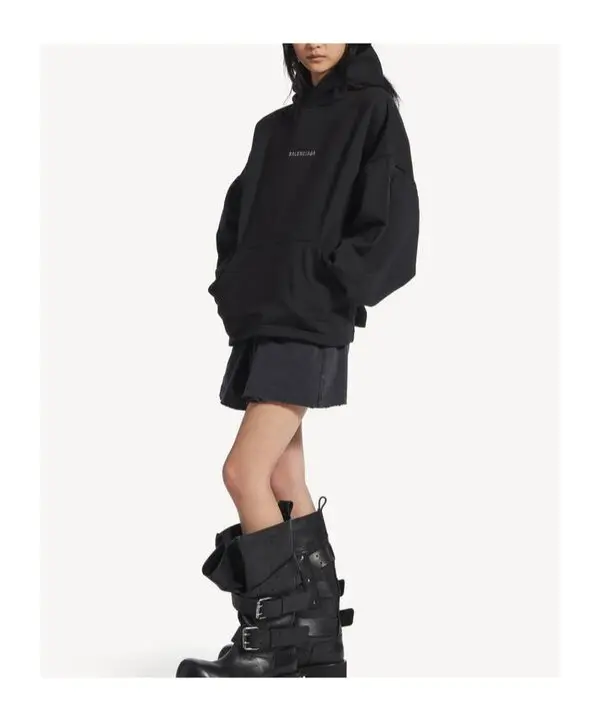Balenciaga Logo Embellished Hoodie - Black