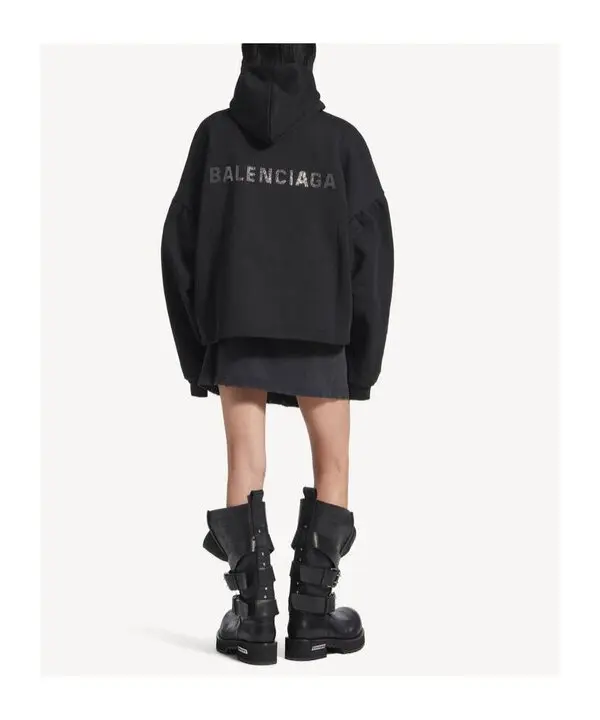Balenciaga Logo Embellished Hoodie - Black