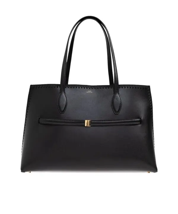 TOTEME Embroidered Leather Tote Bag - Black