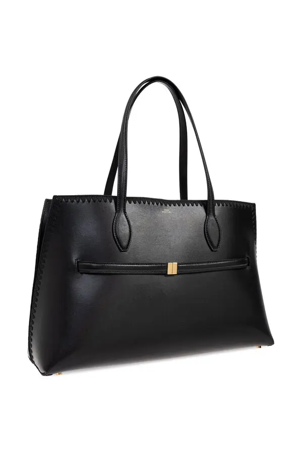 TOTEME Embroidered Leather Tote Bag - Black