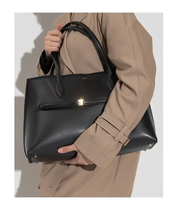 TOTEME Embroidered Leather Tote Bag - Black