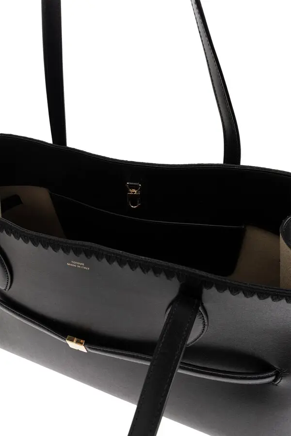TOTEME Embroidered Leather Tote Bag - Black