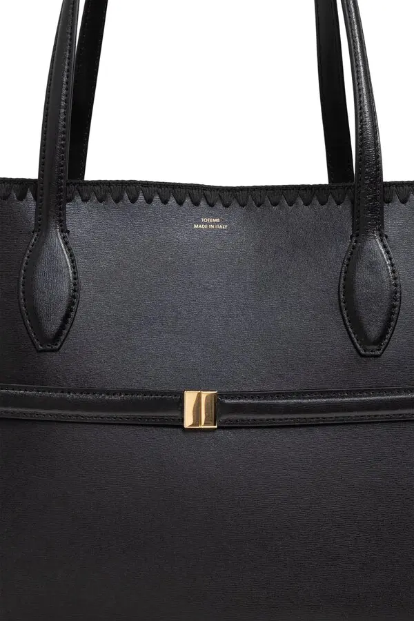 TOTEME Embroidered Leather Tote Bag - Black