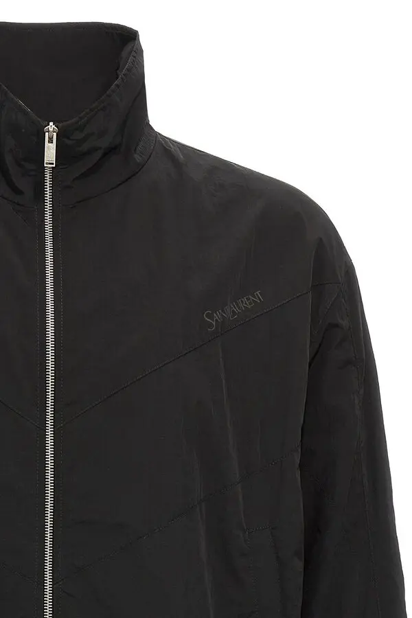 Saint Laurent Logo Embroidered Zip-up Blouson - Black