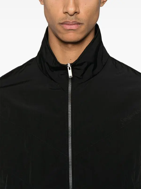 Saint Laurent Logo Embroidered Zip-up Blouson - Black